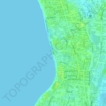 Kuta Beach topographic map, elevation, terrain