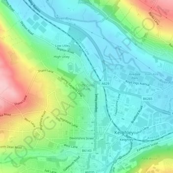 Cliffe Castle Park topographic map, elevation, terrain