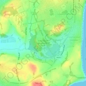 Cosmeston Lakes Country Park topographic map, elevation, terrain