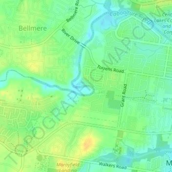 Caboolture River topographic map, elevation, terrain