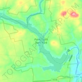 Paint Creek State Park topographic map, elevation, terrain
