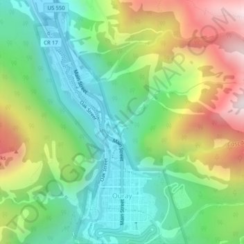 Ouray topographic map, elevation, terrain