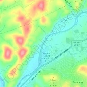 Watauga River topographic map, elevation, terrain