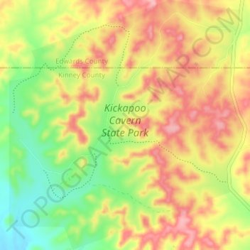 Kickapoo Cavern State Park topographic map, elevation, terrain