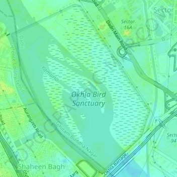 Okhla Bird Sanctuary topographic map, elevation, terrain
