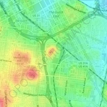 Fort Negley topographic map, elevation, terrain