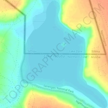 Lake Ndutu topographic map, elevation, terrain