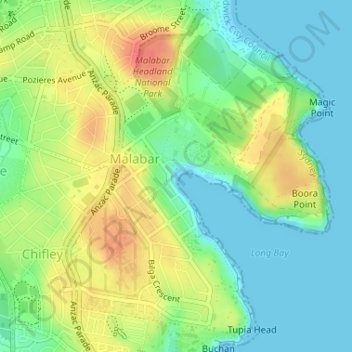 Malabar Beach topographic map, elevation, terrain