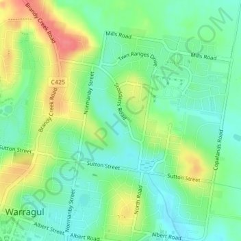 Waragul to Noojee Railway (dismantled) topographic map, elevation, terrain