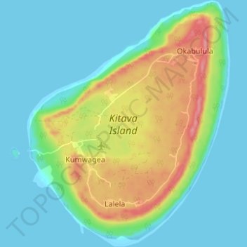 Kitava Island topographic map, elevation, terrain