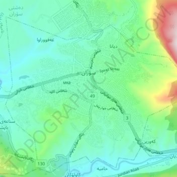 Soran district topographic map, elevation, terrain