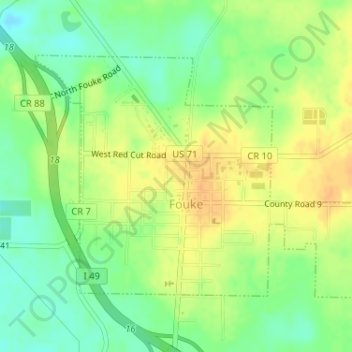 Fouke topographic map, elevation, terrain