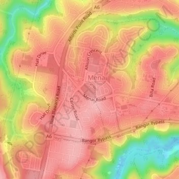 Parc Menai topographic map, elevation, terrain