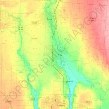 Miami County topographic map, elevation, relief