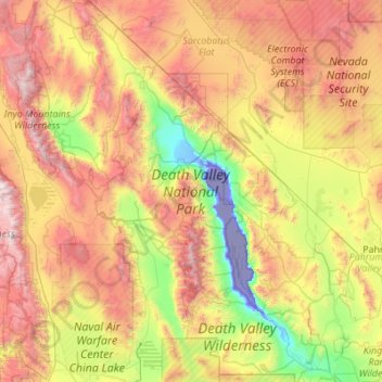 Death Valley National Park topographic map, elevation, relief