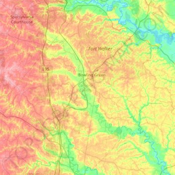 Caroline County topographic map, elevation, relief