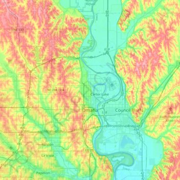 Omaha topographic map, elevation, relief
