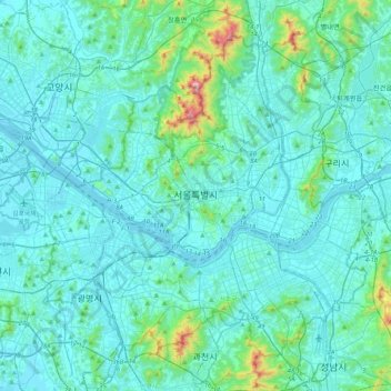 Seoul topographic map, elevation, relief