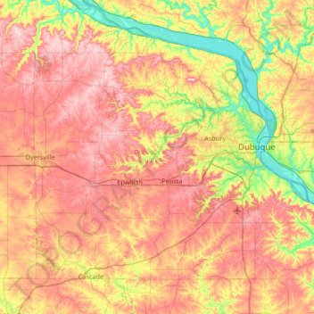 Dubuque County topographic map, elevation, relief