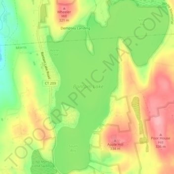 Bantam Lake topographic map, elevation, relief